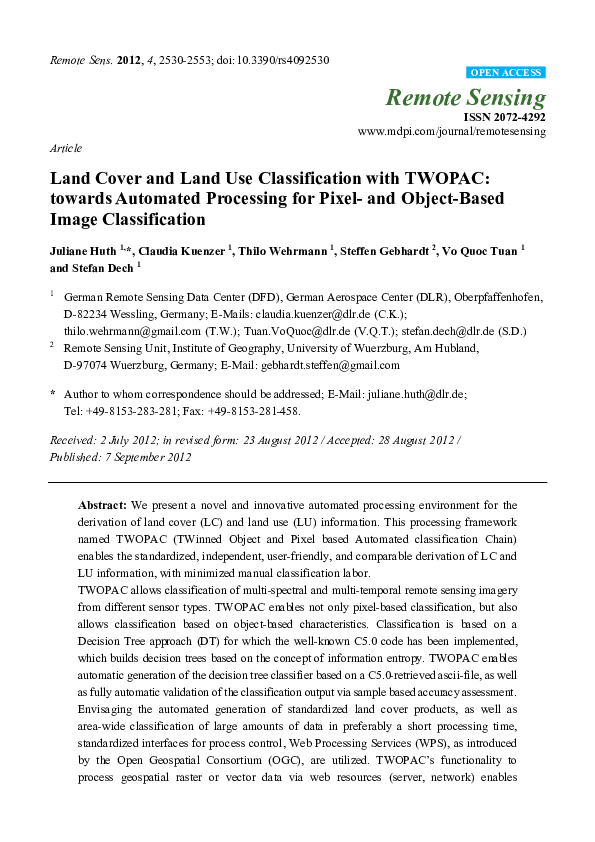 (PDF) Land Cover and Land Use Classification with TWOPAC: towards Automated Processing for Pixel ...