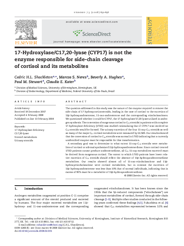 (PDF) 17-Hydroxylase/C17,20-lyase (CYP17) is not the enzyme responsible ...