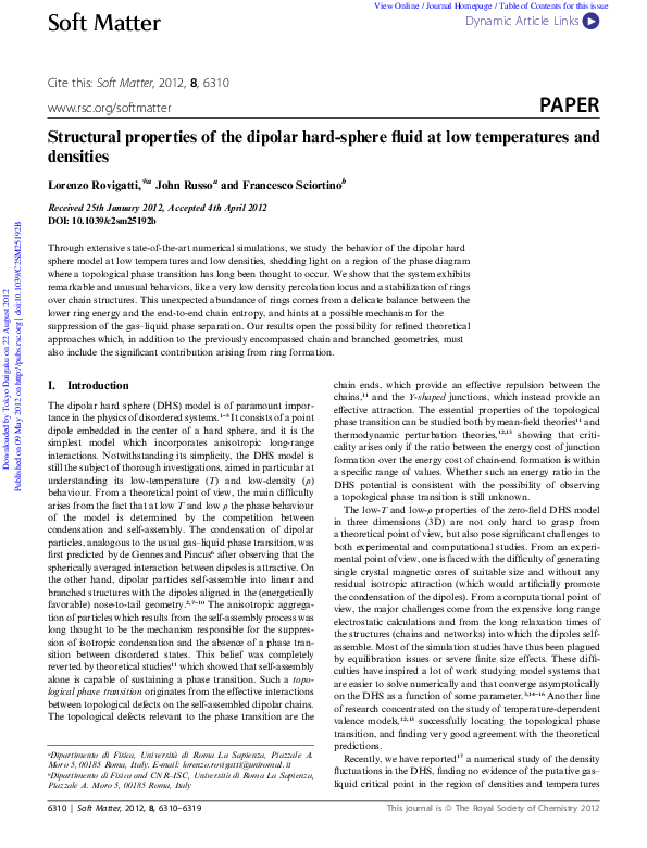 (PDF) Structural properties of the dipolar hard-sphere fluid at low ...