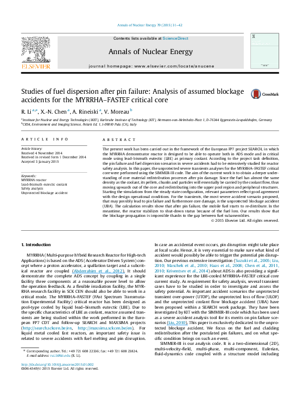 (PDF) Studies of fuel dispersion after pin failure: Analysis of assumed ...
