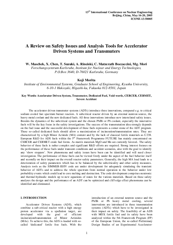 (PDF) A Review on Safety Issues and Analysis Tools for Accelerator Driven Systems and Transmuters