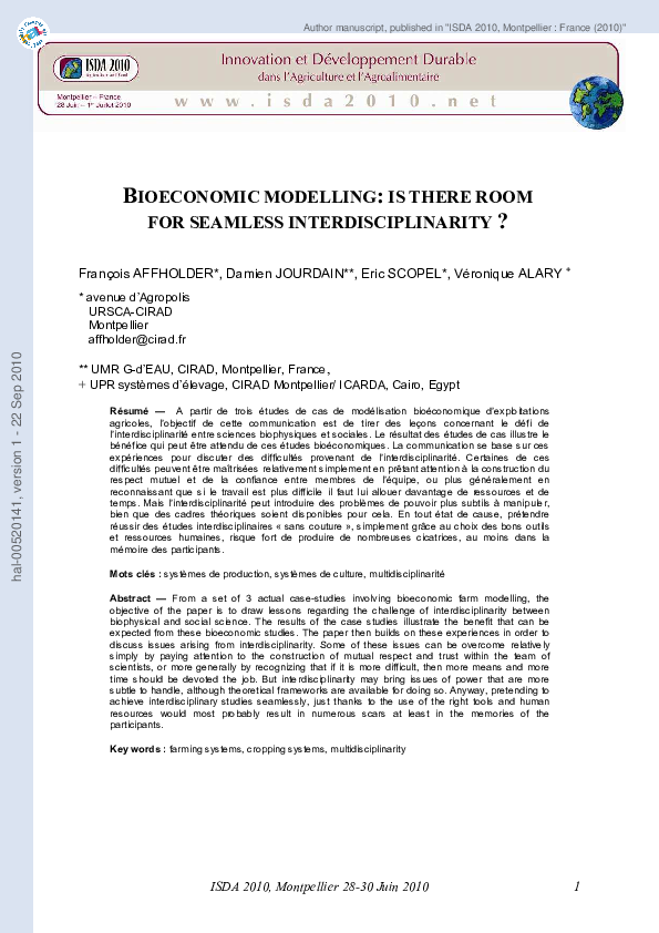 (PDF) Bioeconomic modelling: is there room for seamless ...