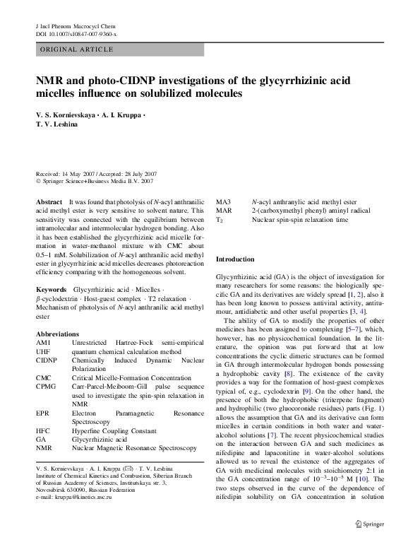 (PDF) NMR and photo-CIDNP investigations of the glycyrrhizinic acid ...