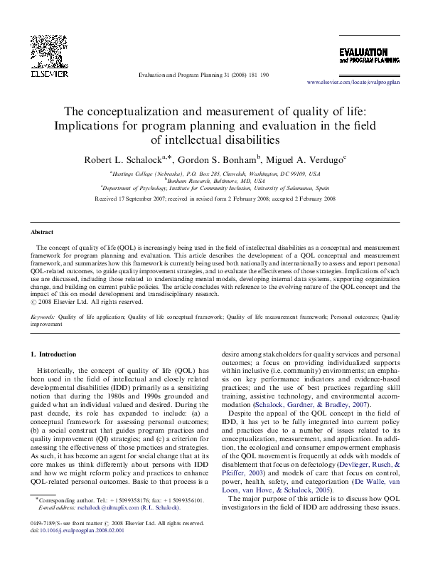 (PDF) The conceptualization and measurement of quality of life ...