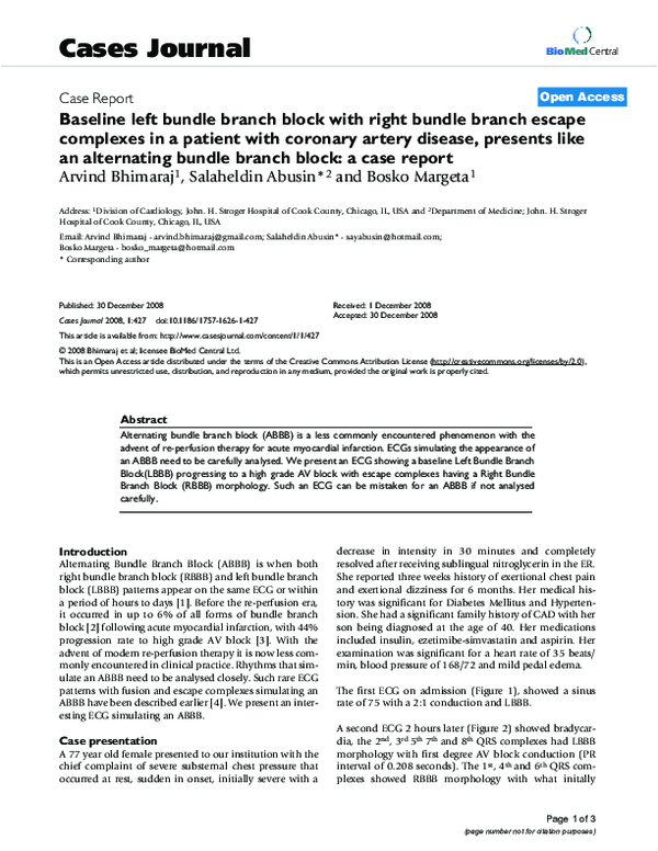 (PDF) Baseline left bundle branch block with right bundle branch block escape complexes presents ...