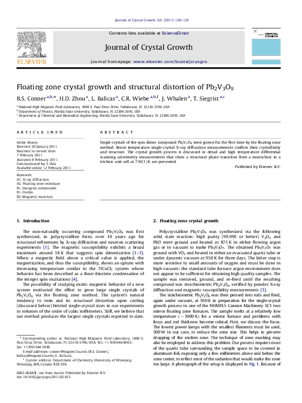 (PDF) Floating zone crystal growth and structural distortion of Pb2V3O9