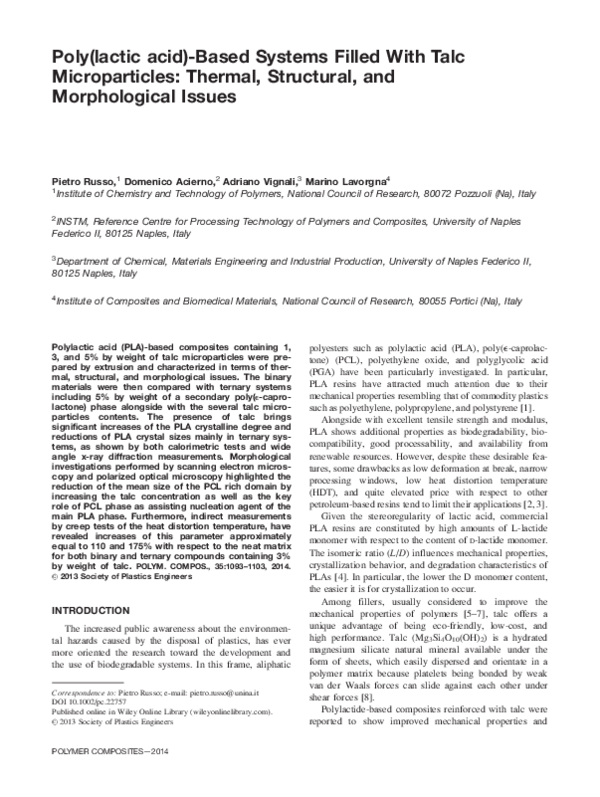 (PDF) Poly(lactic acid)-based systems filled with talc microparticles ...