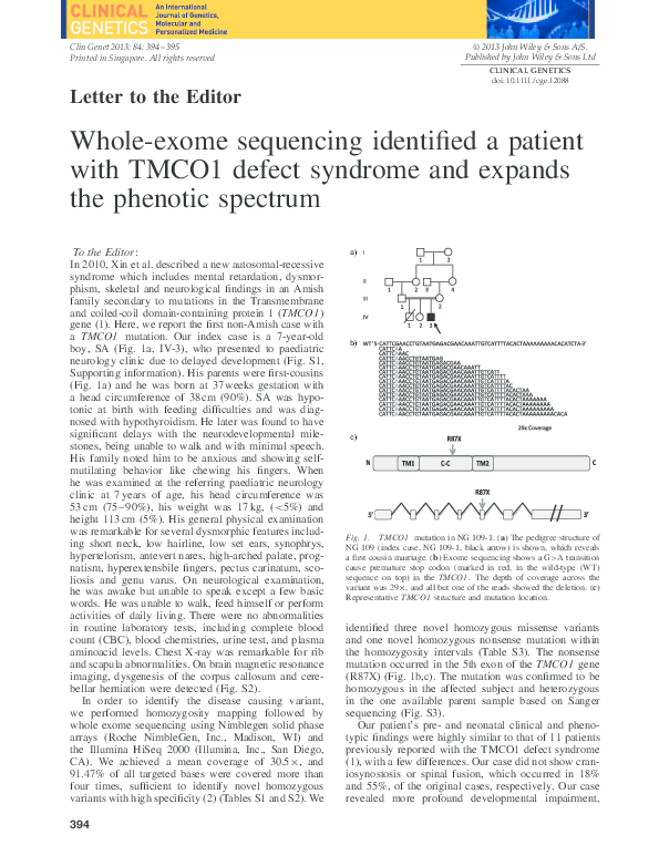 (PDF) Whole-exome sequencing identified a patient with TMCO1 defect ...