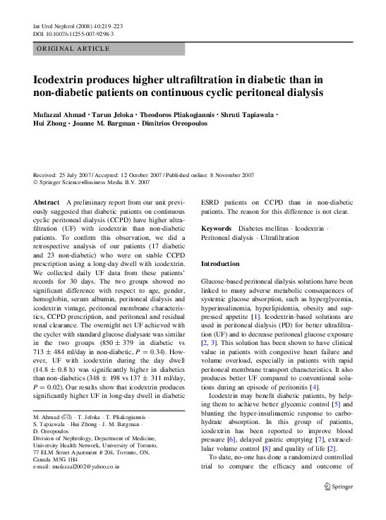 (PDF) Icodextrin produces higher ultrafiltration in diabetic than in ...