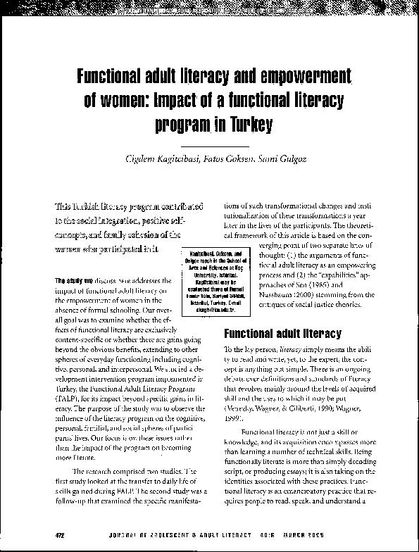 (PDF) Functional Adult Literacy and Empowerment of Women: Impact of a ...
