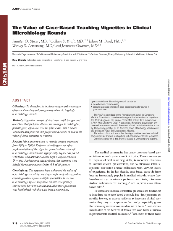 (PDF) The Value of Case-Based Teaching Vignettes in Clinical ...