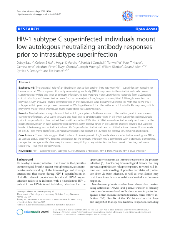 (PDF) HIV-1 subtype C superinfected individuals mount low autologous ...