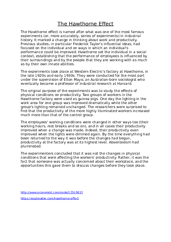 (DOC) Hawthorne effect