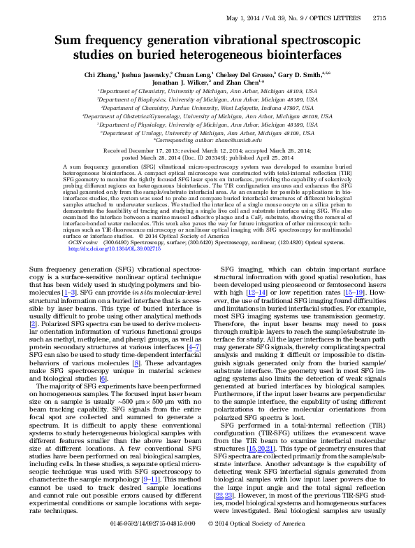 (PDF) Sum-Frequency Generation Vibrational Spectroscopy of an ...