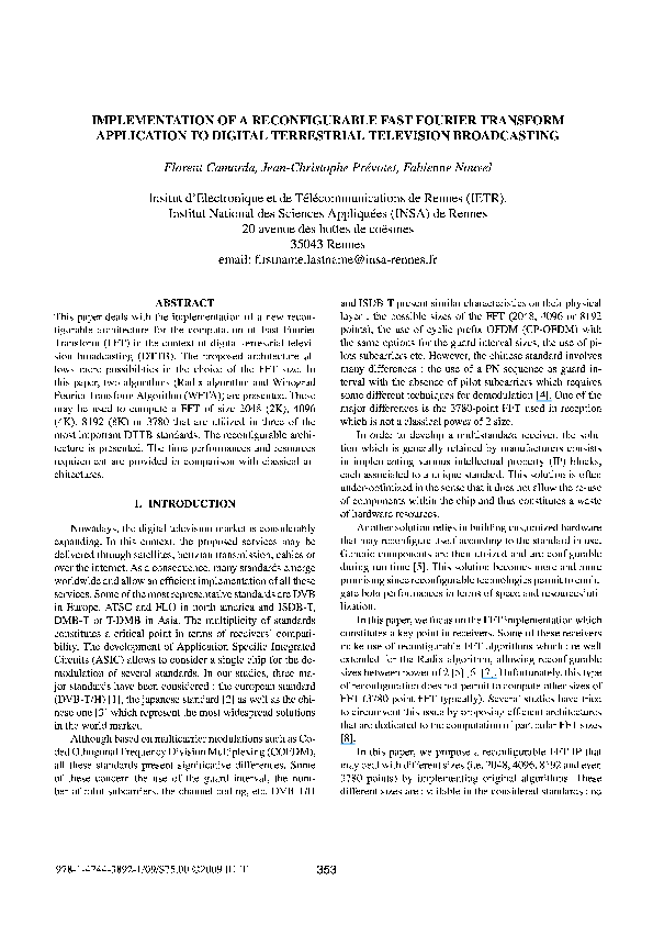 Pdf Implementation Of A Reconfigurable Fast Fourier Transform Application To Digital