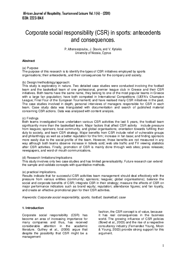 (PDF) Corporate social responsibility (CSR) in sports: antecedents and ...