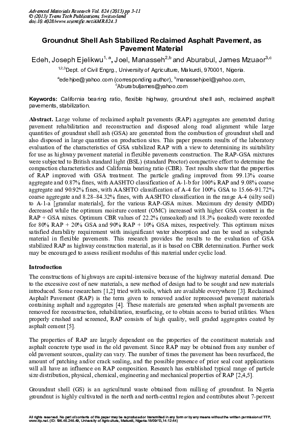 (PDF) Groundnut Shell Ash Stabilized Reclaimed Asphalt Pavement, as Pavement Material