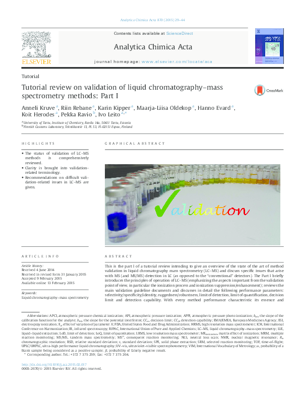 (PDF) Tutorial review on validation of liquid chromatography–mass ...