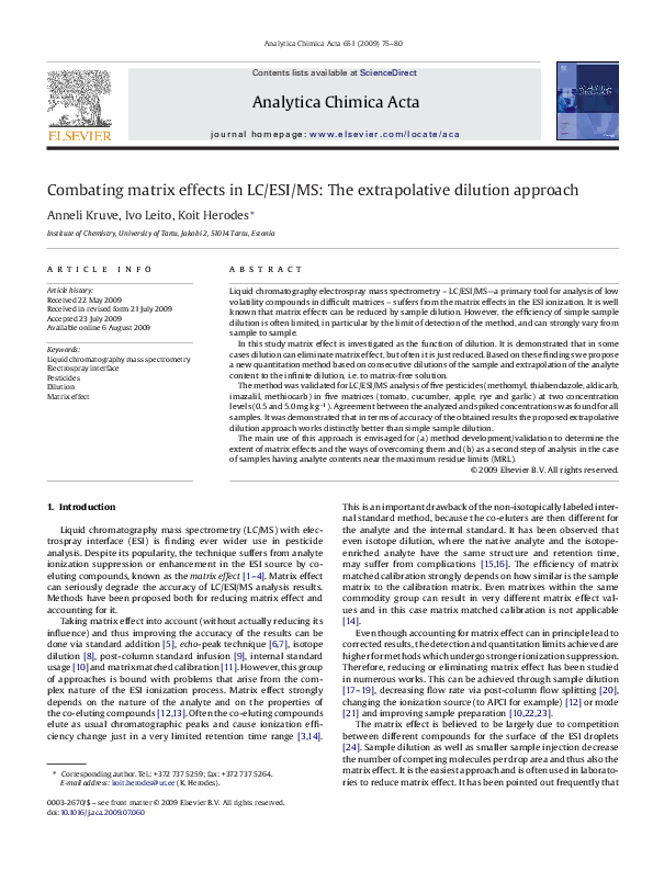 (PDF) Combating matrix effects in LC/ESI/MS: The extrapolative dilution ...