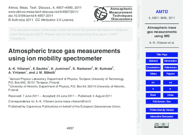 (PDF) Atmospheric trace gas measurements using ion mobility spectrometer