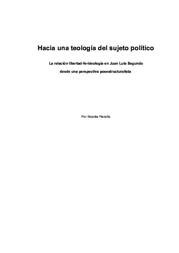 (PDF) Hacia una teología del sujeto político. La relación libertad-fe ...