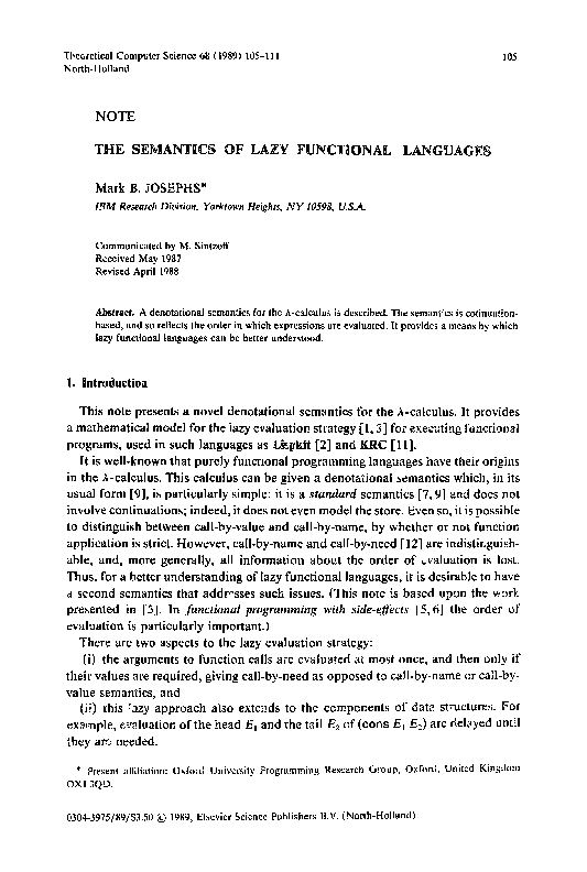 (PDF) The semantics of lazy functional languages