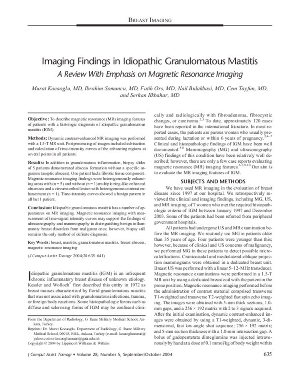 (PDF) Imaging Findings in Idiopathic Granulomatous Mastitis A Review With Emphasis on Magnetic ...