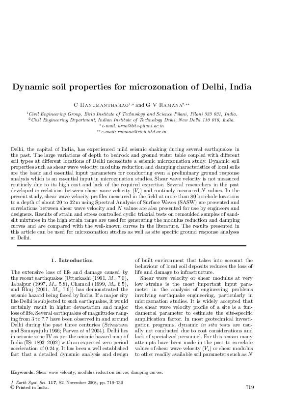 (PDF) Dynamic soil properties for microzonation of Delhi, India