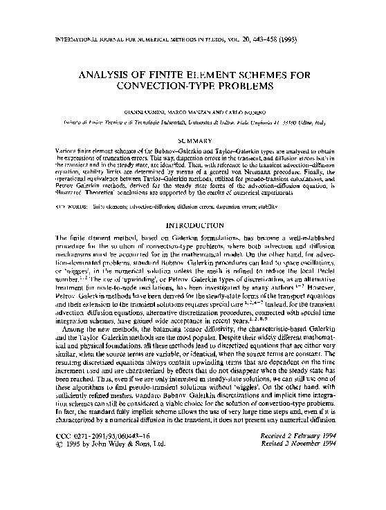 Pdf Analysis Of Finite Element Schemes For Convection Type Problems