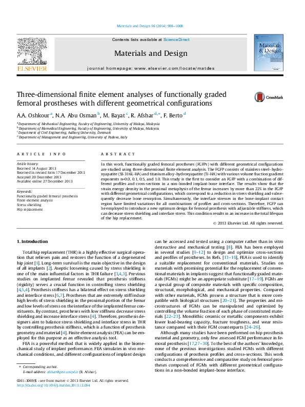 Pdf Three Dimensional Finite Element Analyses Of Functionally Graded