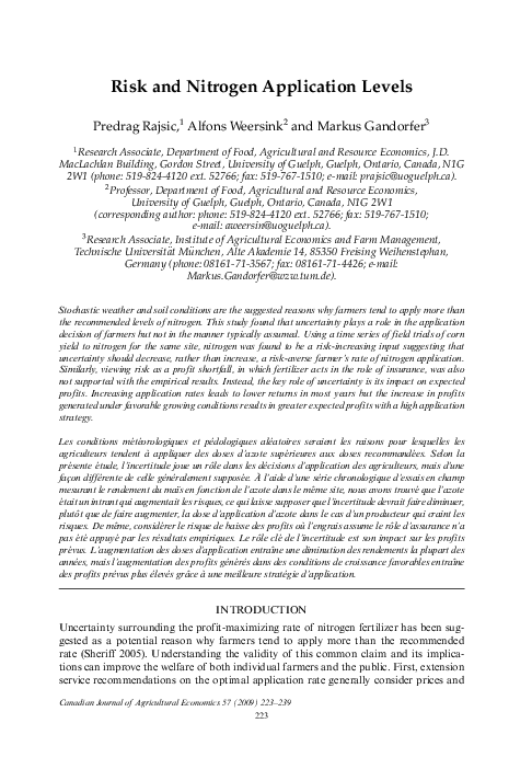 (PDF) Risk and Nitrogen Application Levels