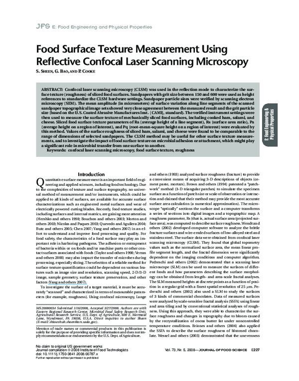 (PDF) Food Surface Texture Measurement Using Reflective Confocal Laser ...