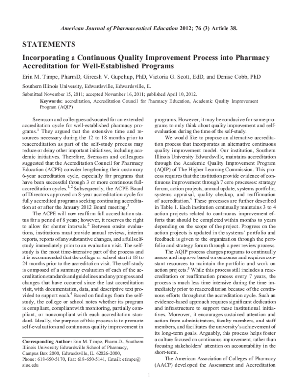 (PDF) Incorporating a Continuous Quality Improvement Process into ...