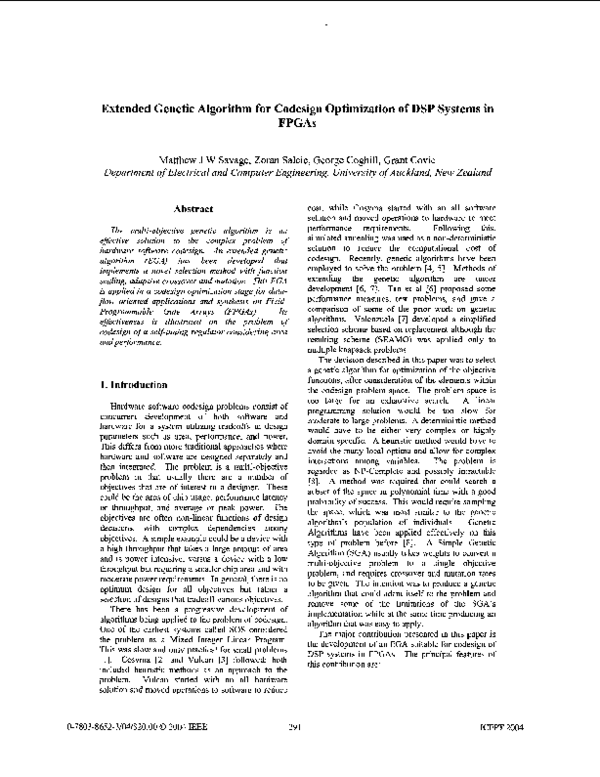 Pdf Extended Genetic Algorithm For Codesign Optimization Of Dsp Systems In Fpgas