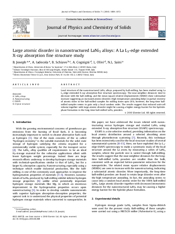 (PDF) Large atomic disorder in nanostructured LaNi5 alloys: A La L3 ...