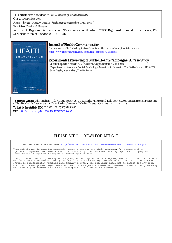 (PDF) Experimental Pretesting of Public Health Campaigns: A Case Study