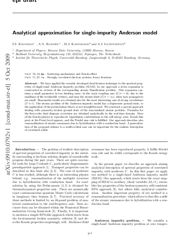 (PDF) Analytical approximation for single-impurity Anderson model (PDF) Analytical approximation for single-impurity Anderson model