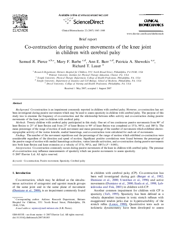 (PDF) Co-contraction during passive movements of the knee joint in ...