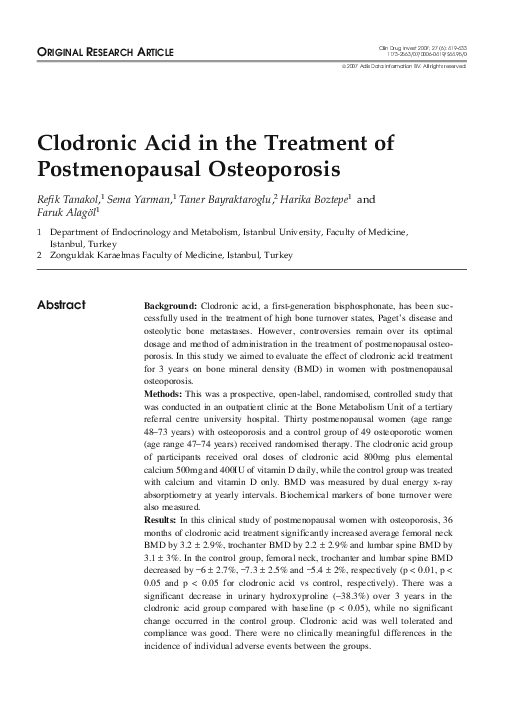 (PDF) Clodronic Acid in the Treatment of Postmenopausal Osteoporosis