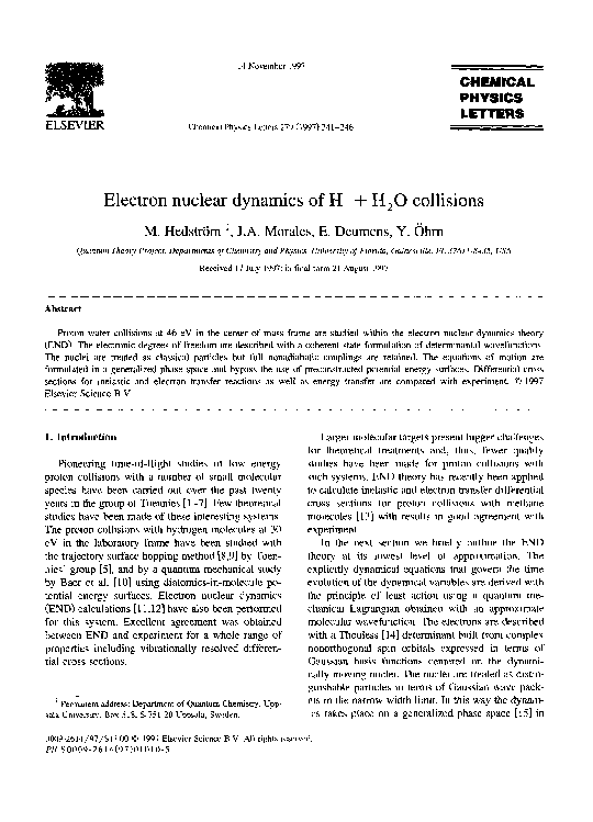 (PDF) Electron nuclear dynamics of H+ + H2O collisions
