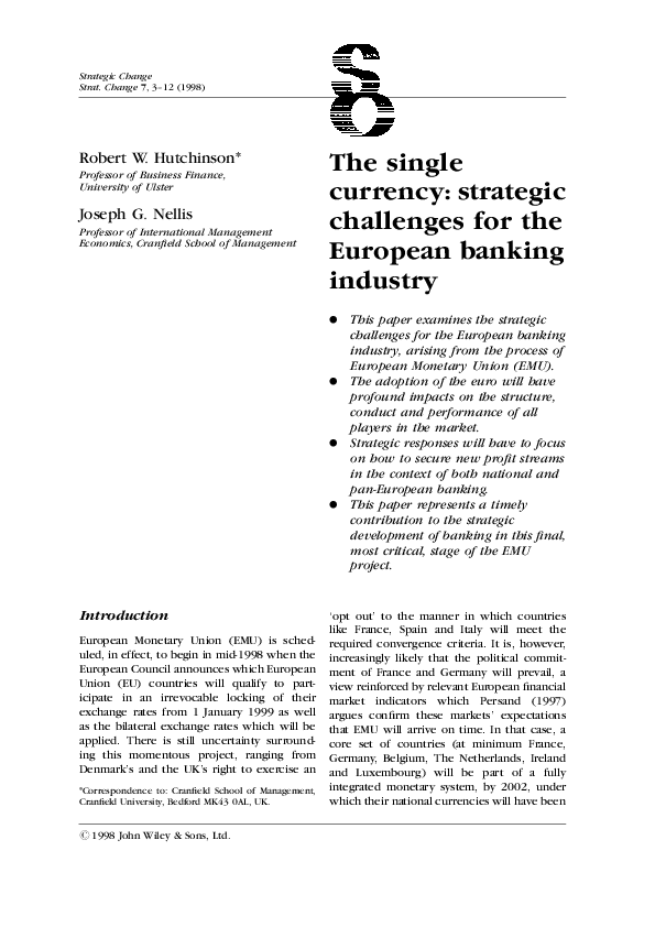 (PDF) The single currency: strategic challenges for the European ...