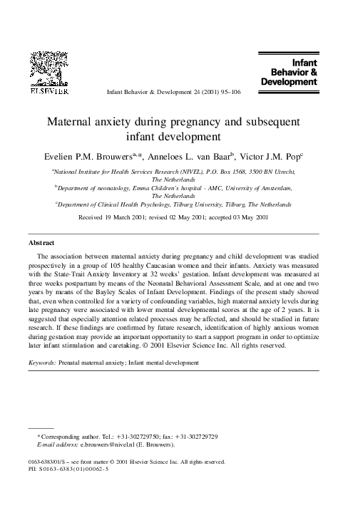 (PDF) Maternal anxiety during pregnancy and subsequent infant development