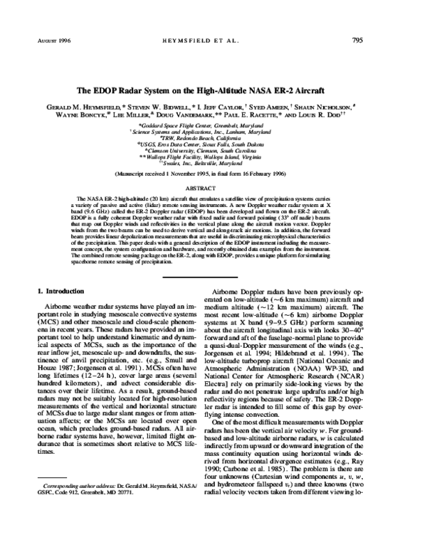 (PDF) The EDOP Radar System on the High-Altitude NASA ER-2 Aircraft