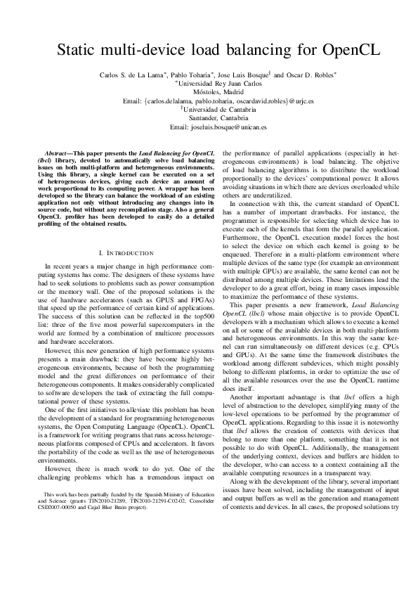 (PDF) Static multi-device load balancing for OpenCL