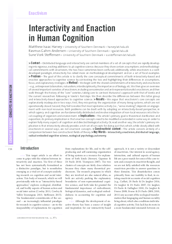 (PDF) Interactivity and enaction in human cognition