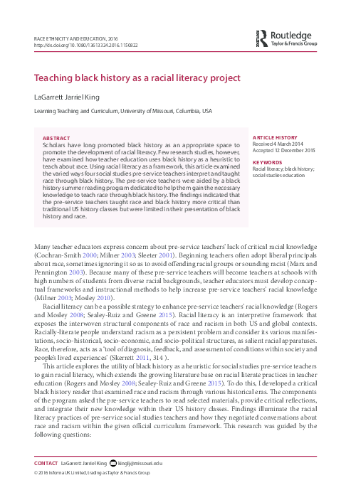 (PDF) Teaching black history as a racial literacy project