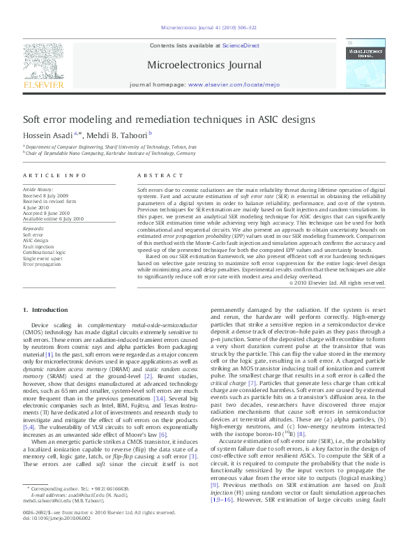 Pdf Soft Error Modeling And Remediation Techniques In Asic Designs
