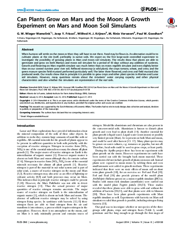 (PDF) Can Plants Grow on Mars and the Moon: A Growth Experiment on Mars ...