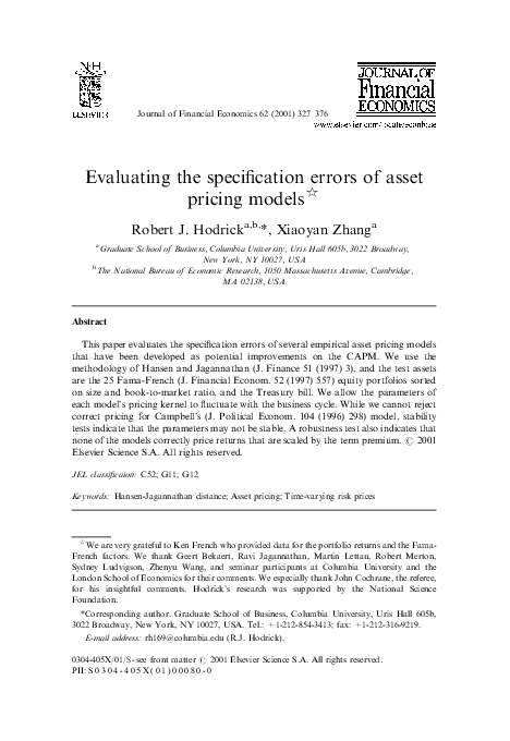 (PDF) Evaluating the specification errors of asset pricing models