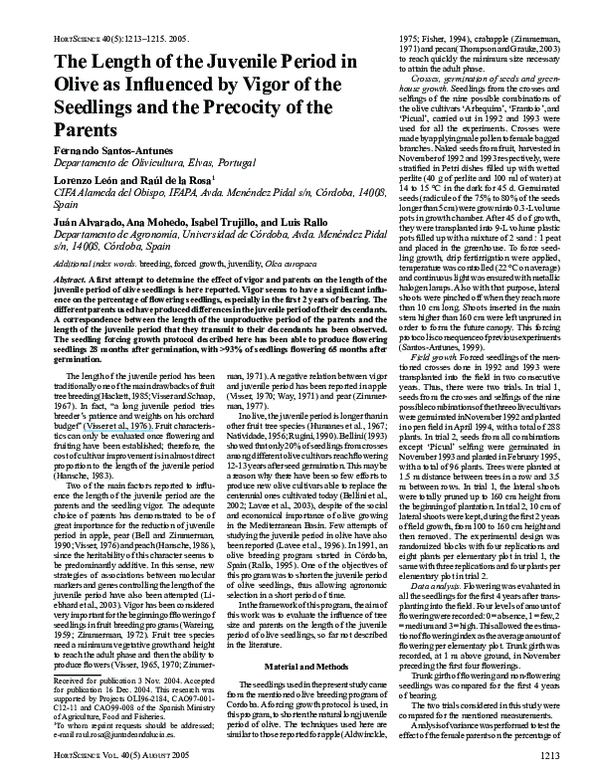 (PDF) The length of the juvenile period in olive as influenced by vigor ...